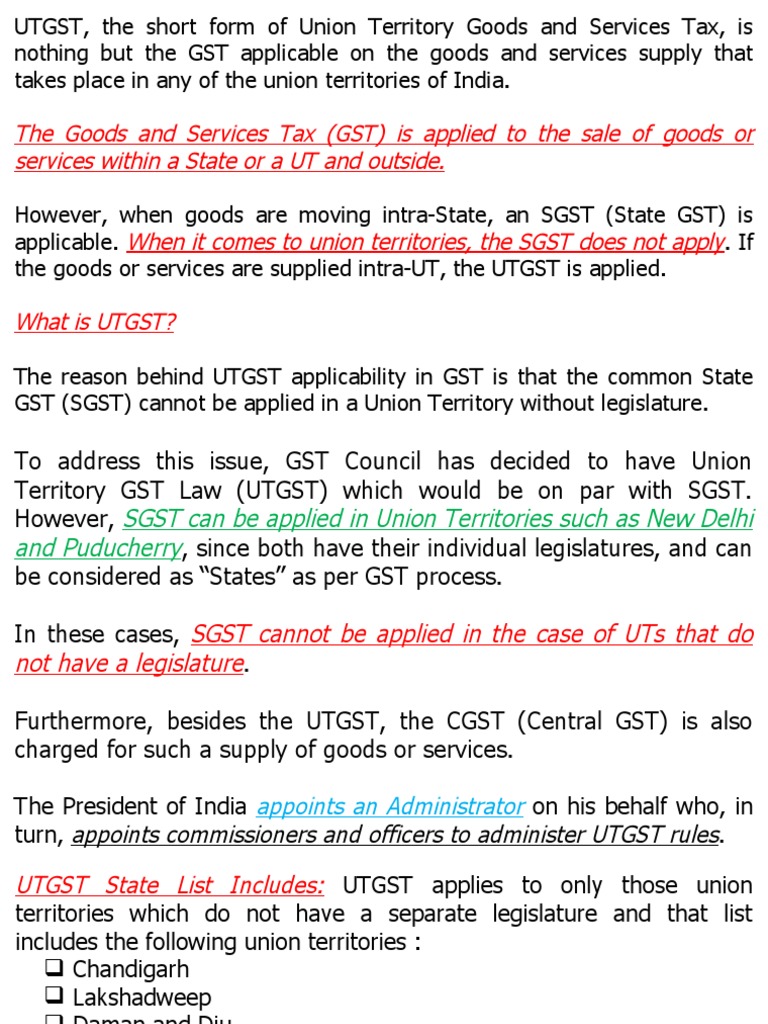 UTGST - Salient Features | PDF | Taxes | Government Finances