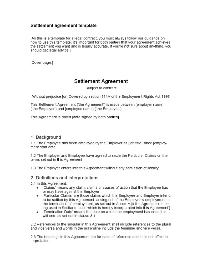 Settlement Agreement Template | PDF | Employment | Government