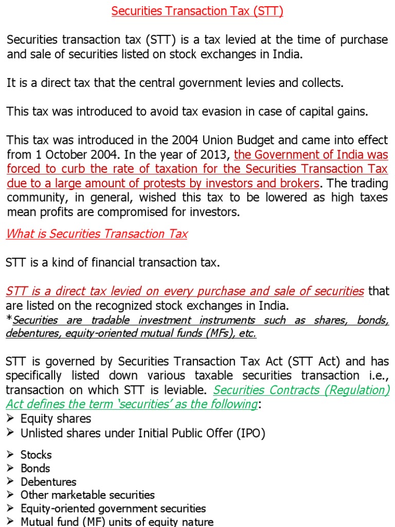 Securities Transaction Tax (STT) | PDF | Securities (Finance) | Taxes