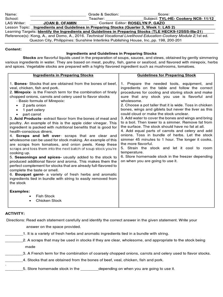 Preparing Stocks: Ingredients & Guidelines | PDF | Stock (Food) | Food ...