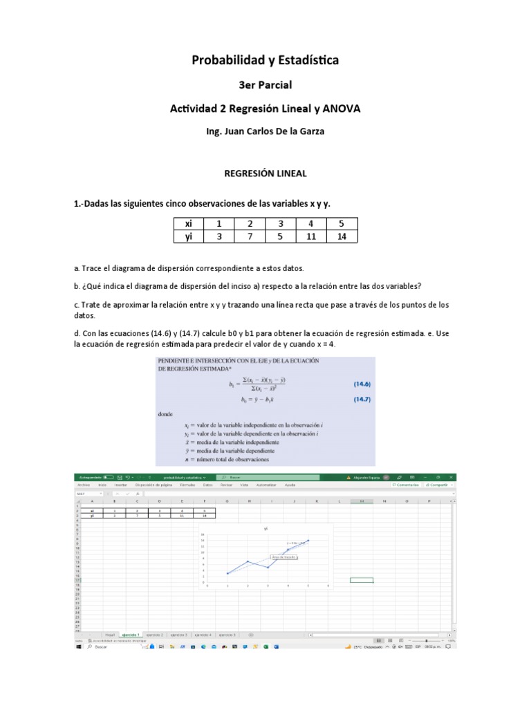 Análisis de Regresión Lineal y ANOVA para Variables de Estadística y ...