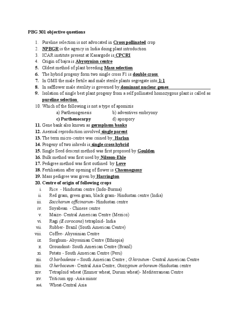 Plant Breeding Class Notes And Objective Important Pdf