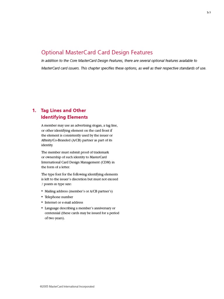 05 - Optional MasterCard Card Design Features | PDF | Master Card ...