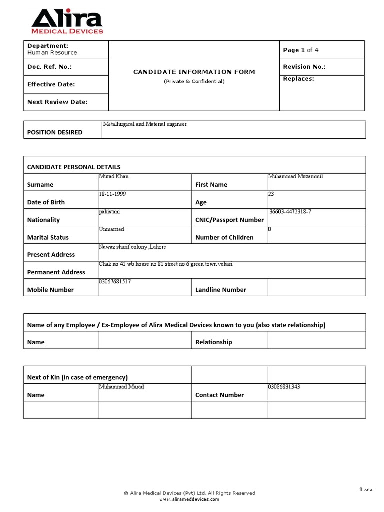 Candidate Information Form | PDF