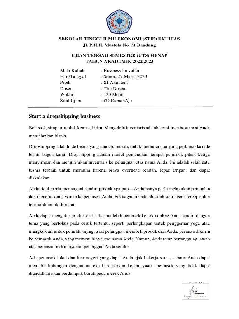 Soal UTS BI 2023 Validasi | PDF | Karier & Perkembangan