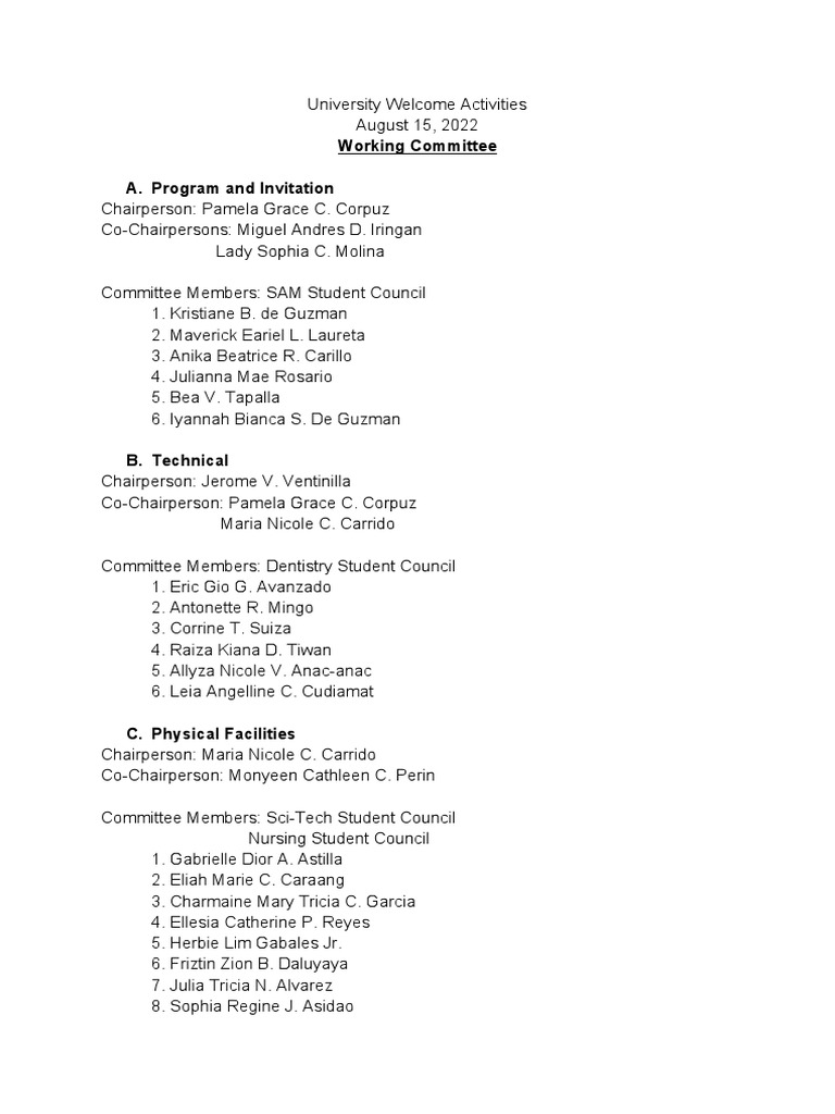 University Welcome Event Committees | PDF