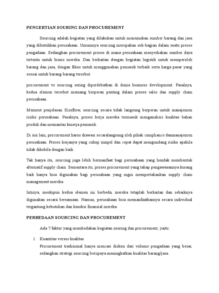 Materi Sourcing Dan Procuremenet | PDF | Bisnis
