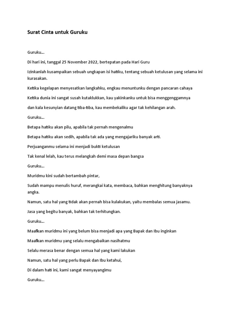 Surat Cinta Untuk Guruku | PDF | Seni | Puisi