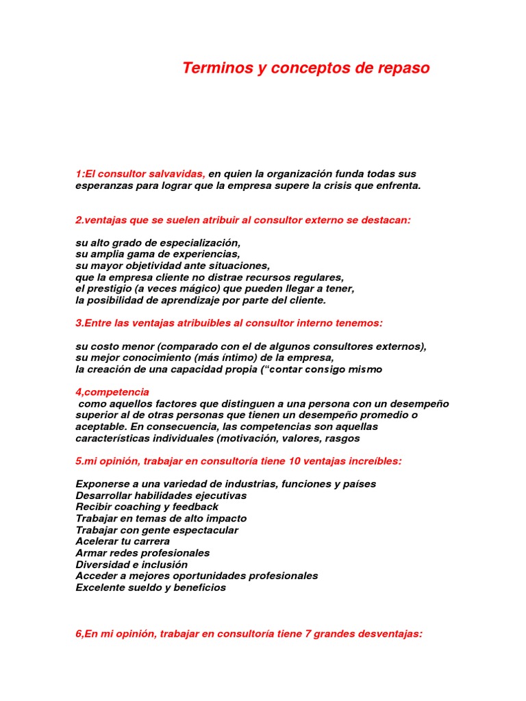 Terminos y Conceptos de Repaso PDF | PDF | Consultor | Cognición