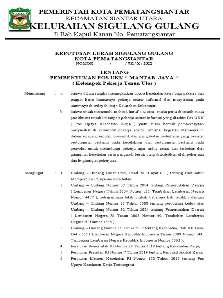 Contoh SK Pos UKK Terbaru | PDF