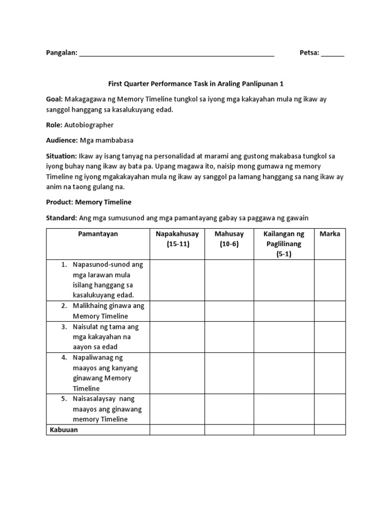1st Performance Task (AP 1-4 & FIL. 8) | PDF