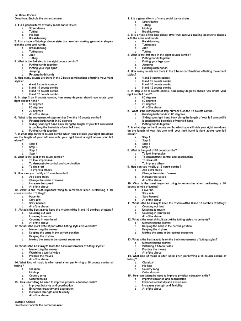 Hip-Hop Multiple Choice | PDF | Dances | Entertainment
