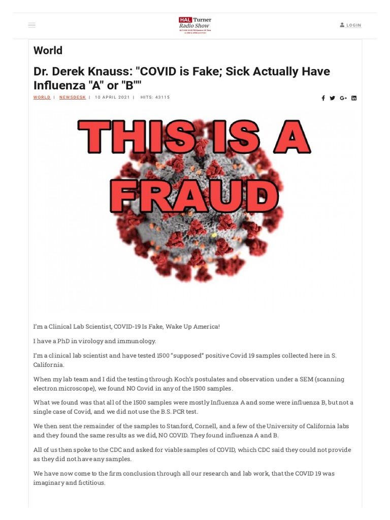 "COVID Is Fake Sick Actually Have Influenza A or B", by Dr. Derek ...