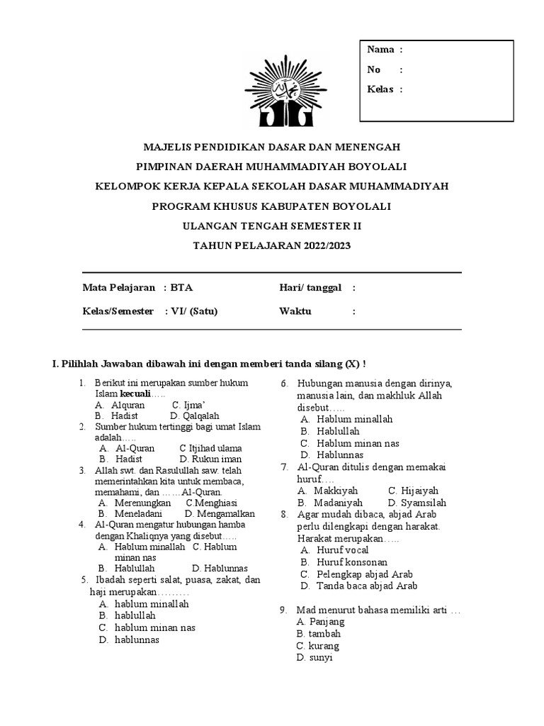 PTS 2 Bta Kelas 6 Fix | PDF