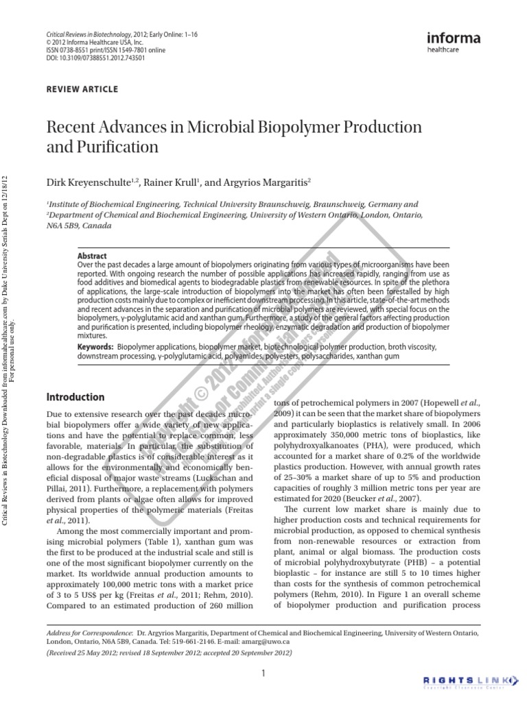 Recent Advances in Microbial Biopolymer Production PDF | PDF | Shear ...