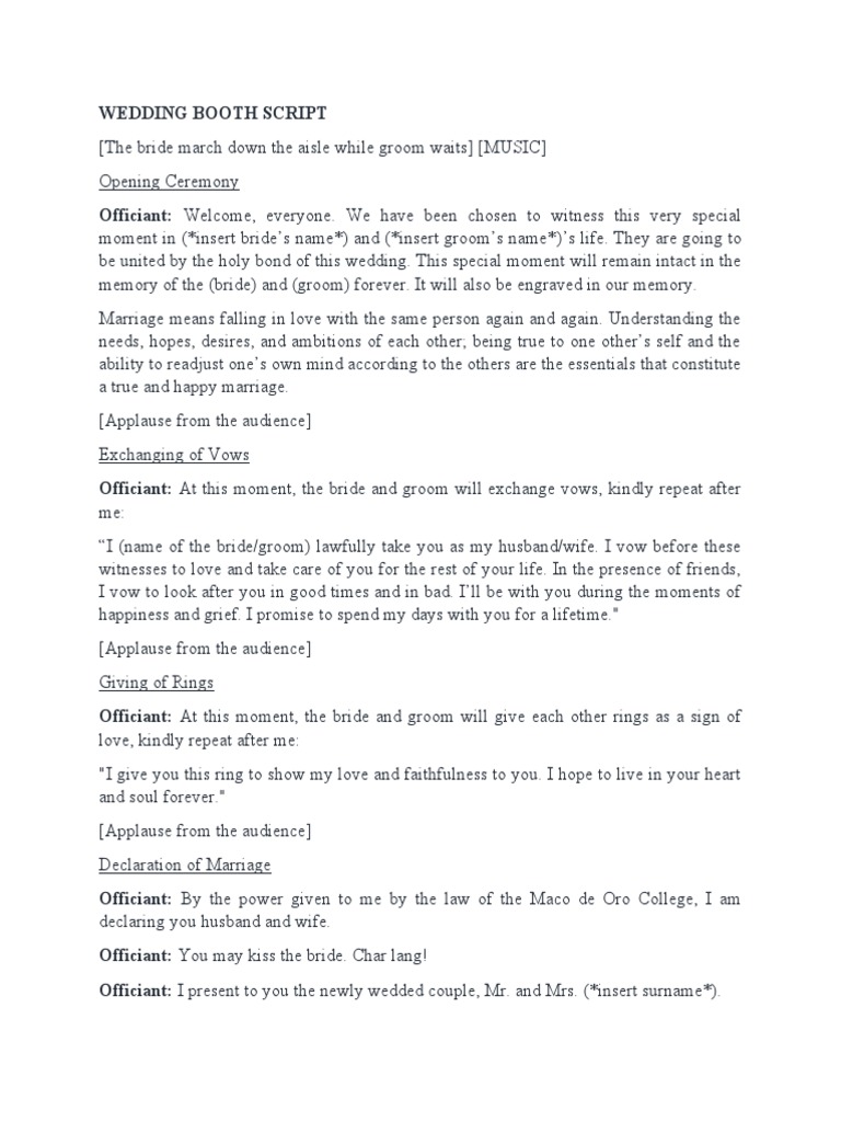 Wedding Booth Script | PDF