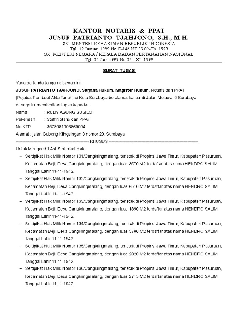 Surat Tugas Notaris di Surabaya | PDF