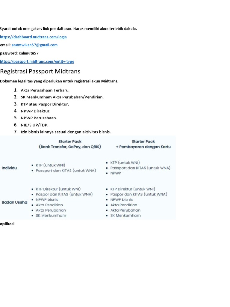 Syarat Untuk Pendaftaran Midtrans | PDF