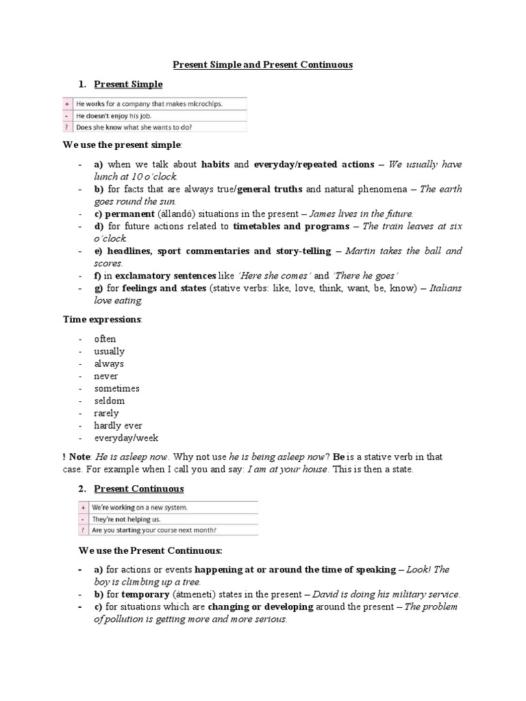 Present Simple vs Continuous Guide | PDF | Verb | Linguistics