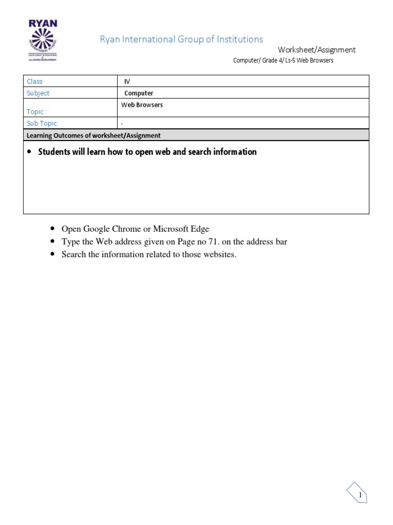 Grade 4 Web Browser Worksheet | PDF | Career & Growth | Art