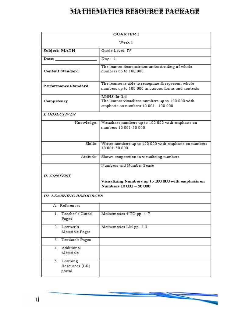 Mathematics Resource Package Mathematics Resource Package: Quarter I ...