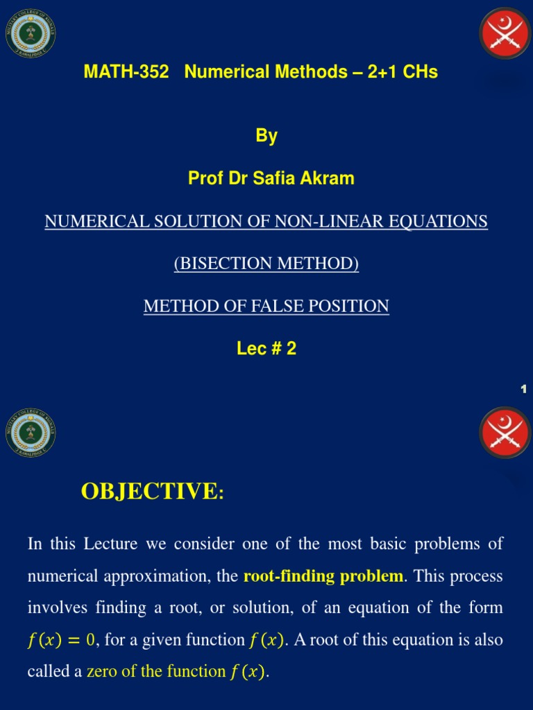 Lec 2 Bisection Method And False Position Pdf Pdf Equations Mathematical Logic