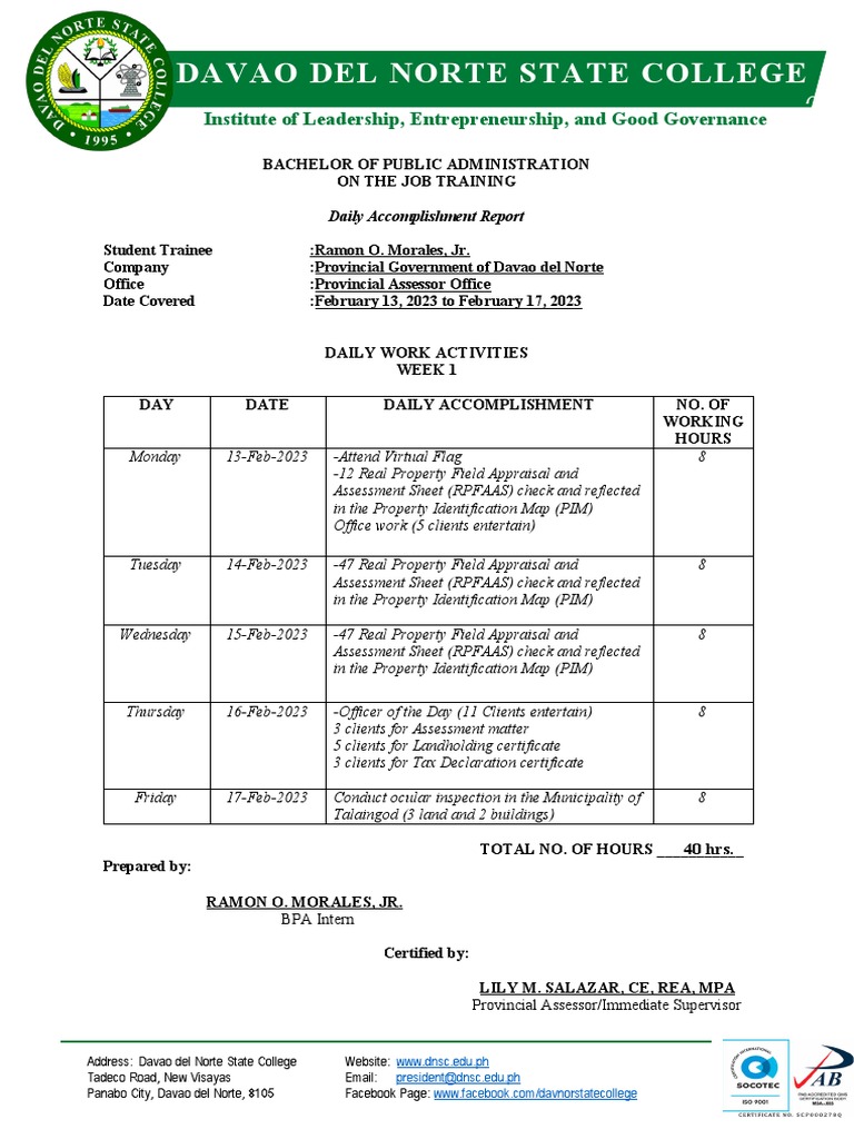 Daily Accomplishment Report | PDF | Business | Property Law