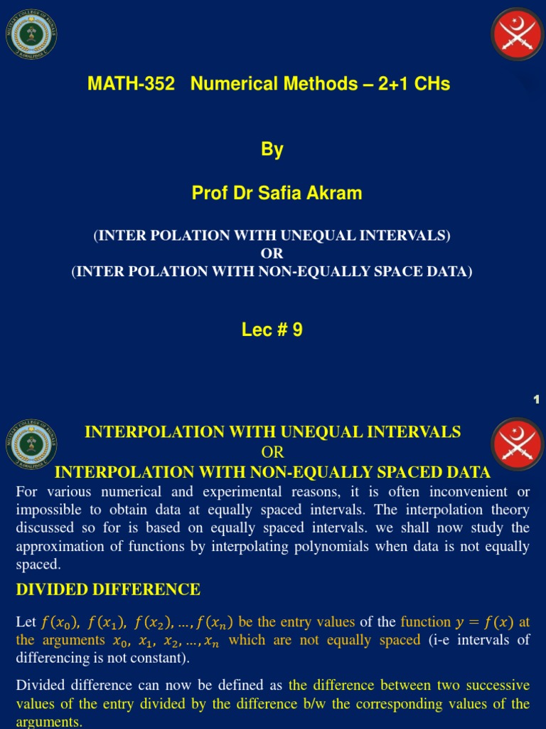 Lec 9 Newton Divided Difference Pdf Interpolation Function Mathematics