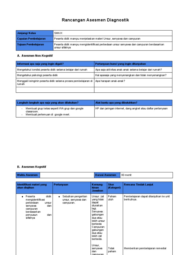 Template Perencanaan Asesmen Diagnostik Sintya | PDF