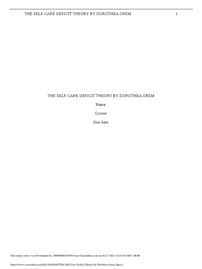 Orem's Self-Care Deficit Theory Explained | PDF | Nursing | Theory