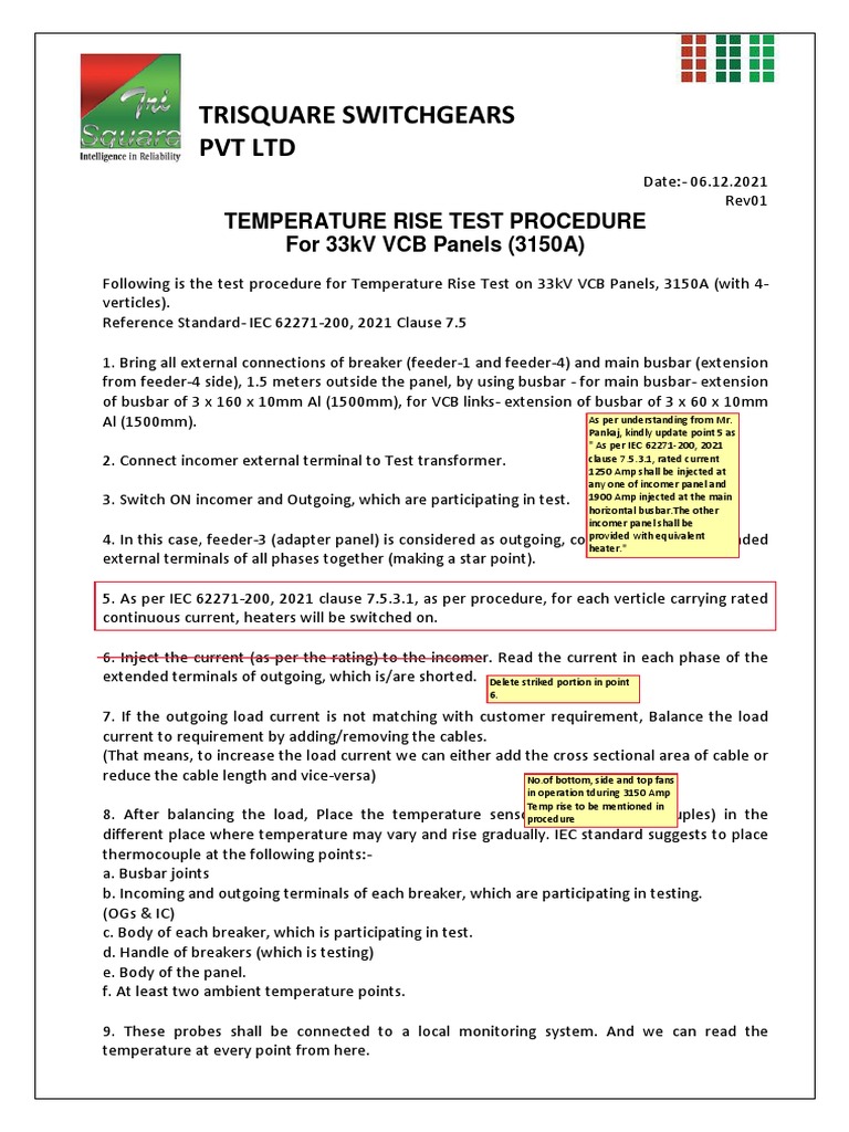 Temperature Rise Test Procedure for 33kV VCB | PDF | Thermocouple ...