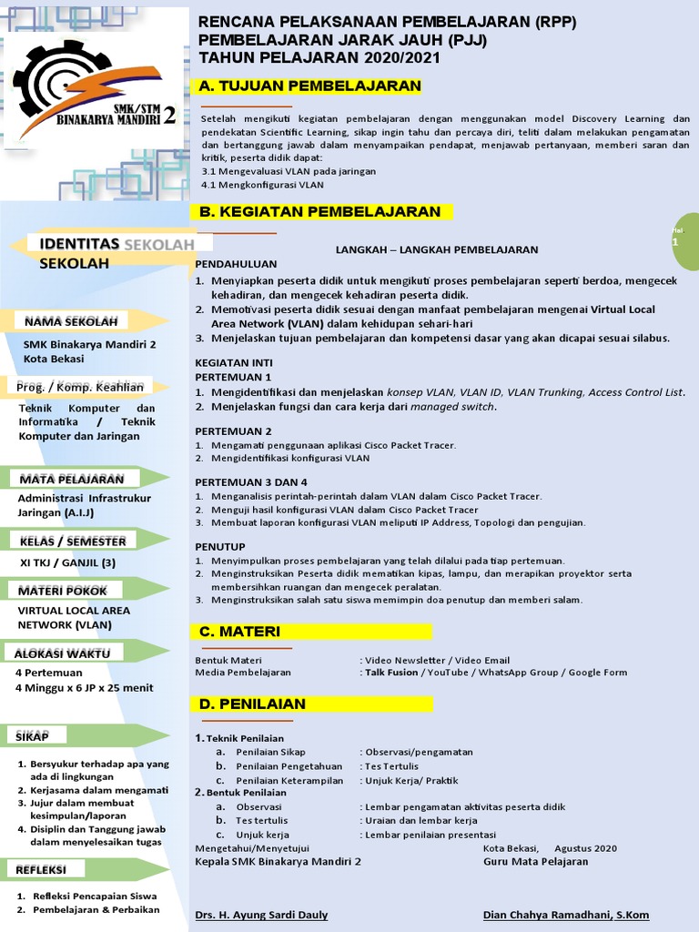 RPP 1 Lembar Aij Xi TKJ 8211 Vlan | PDF | Karier & Perkembangan
