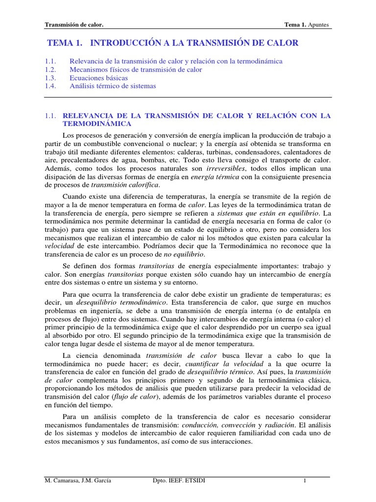 Tema1 Introduccion Transmisión Del Calor | PDF | Calor | Transferencia de calor