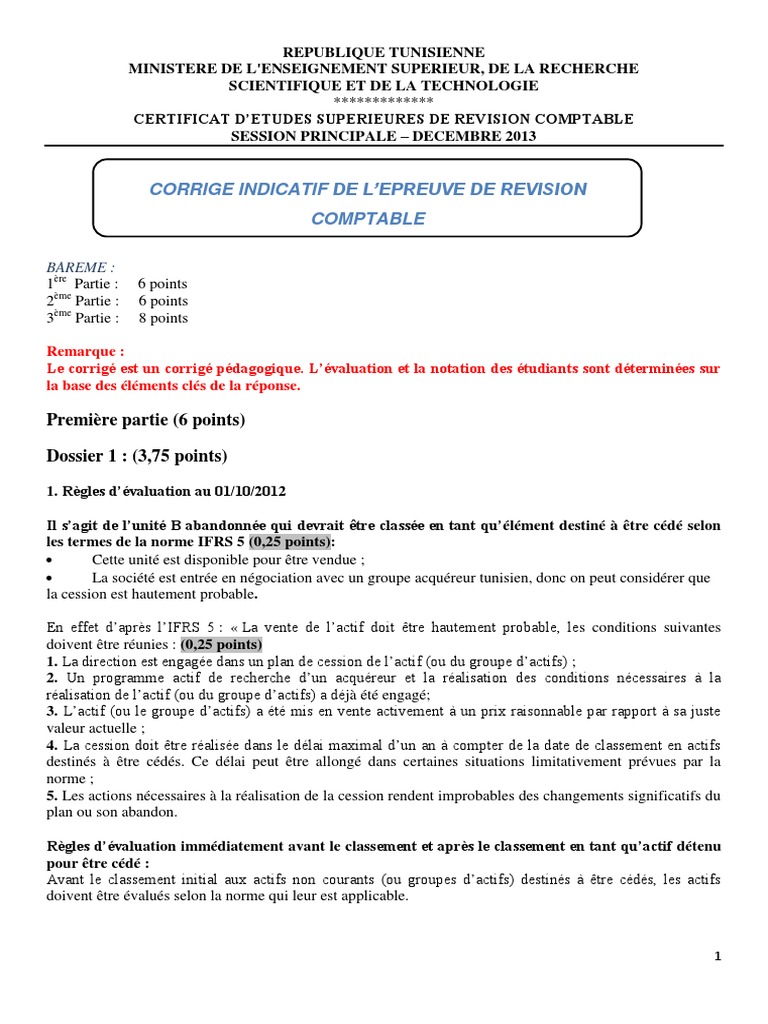 Corrigé d'examen de révision comptable | PDF | Normes internationales d ...