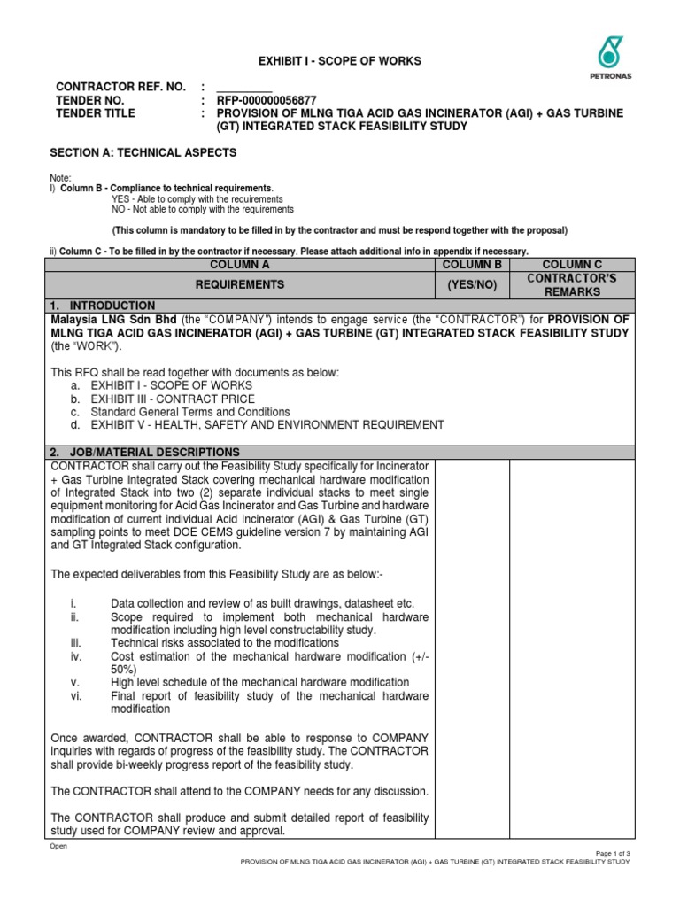 EXHIBIT I - SCOPE OF WORKS Feasibility Study R4 | PDF | Business