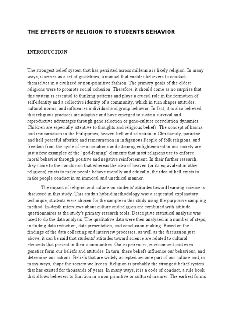 The Effects of Religion To Students Behavior | PDF | Id | Morality
