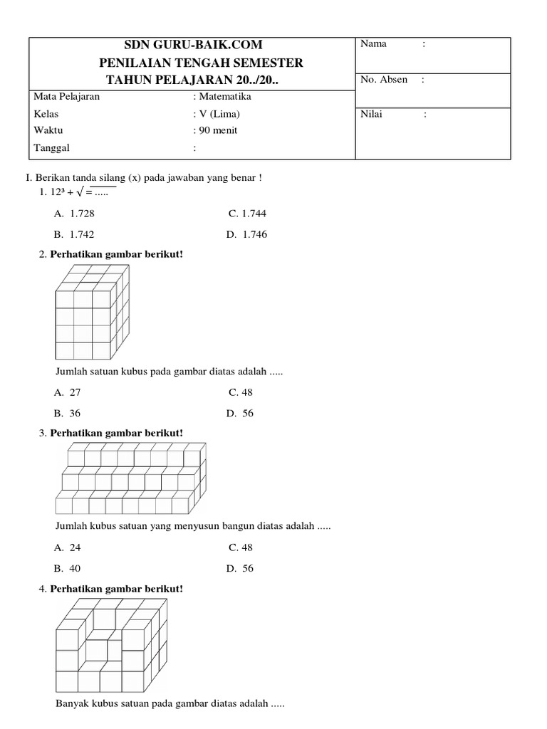 Soal PTS 1 Matematika Kelas 5 Semester 2 | PDF | Griya & Taman | Metode & Bahan Ajar