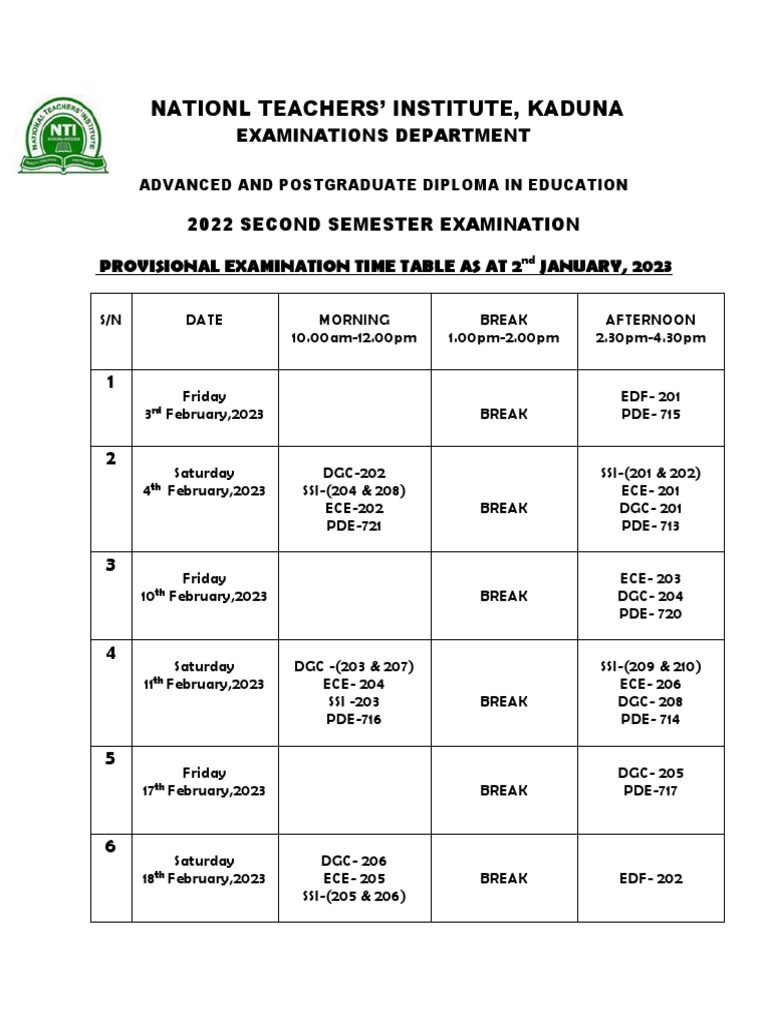 2021-2022 2nd Sem PGDE Exams Time-Table PDF | PDF