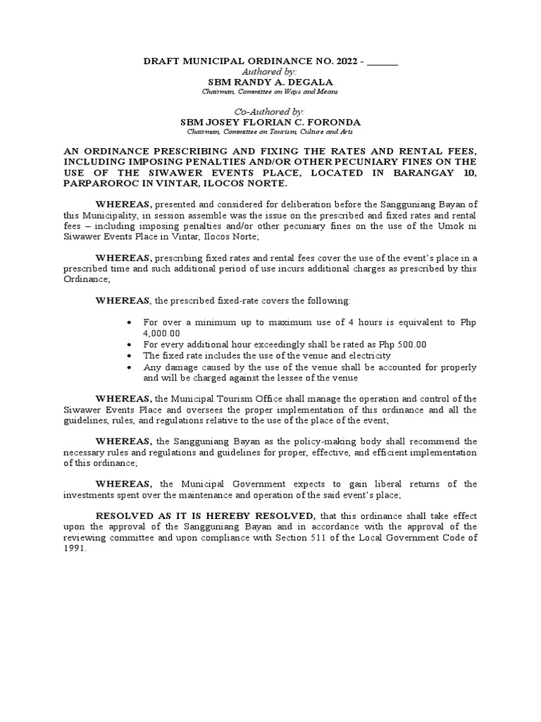 Draft Municipal Ordinance No. 2022-03 (Umok Ni Siwawer - Event's Place ...