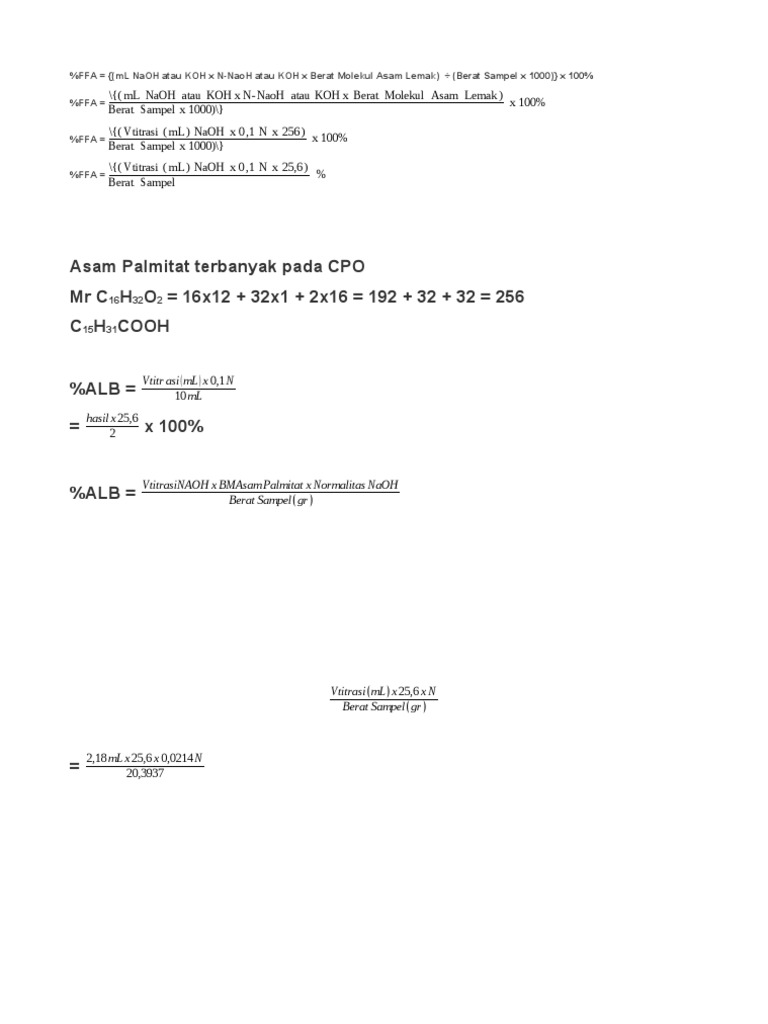 Perhitungan FFA | PDF | Memasak, Makanan, & Anggur | Metode & Bahan Ajar