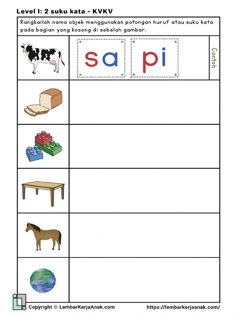 Soal Level 1 - Dua Suku Kata - KVKV | PDF