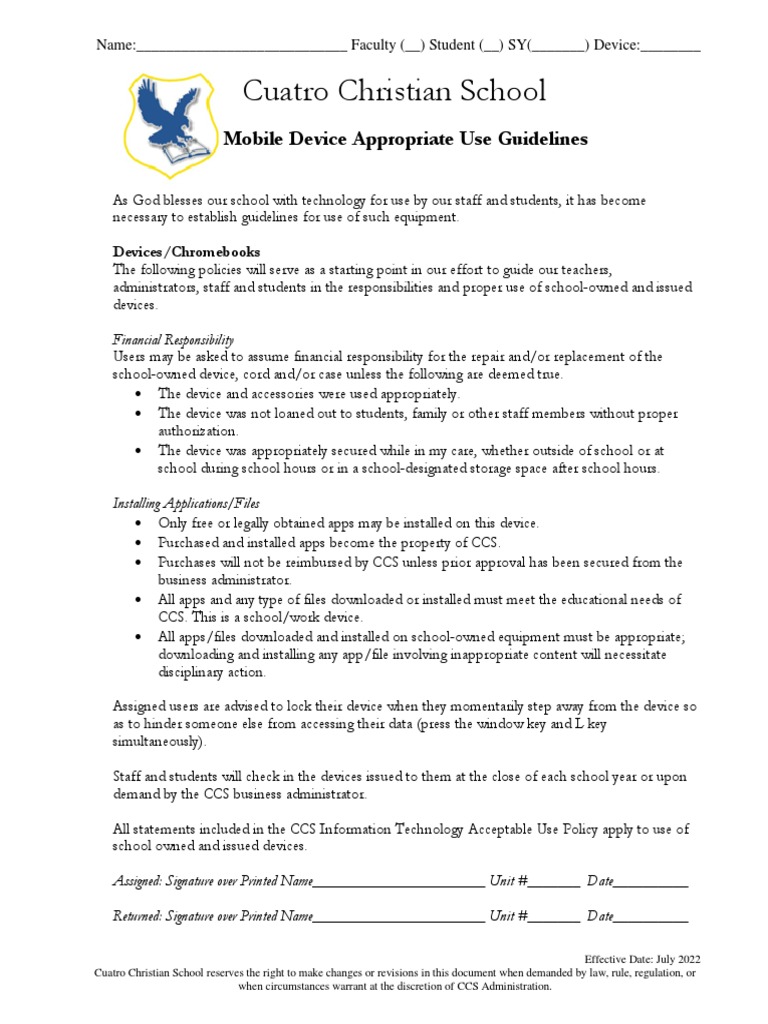 CCS Mobile Device Appropriate Use Guidelines AY22 23 PDF | PDF | Mobile ...