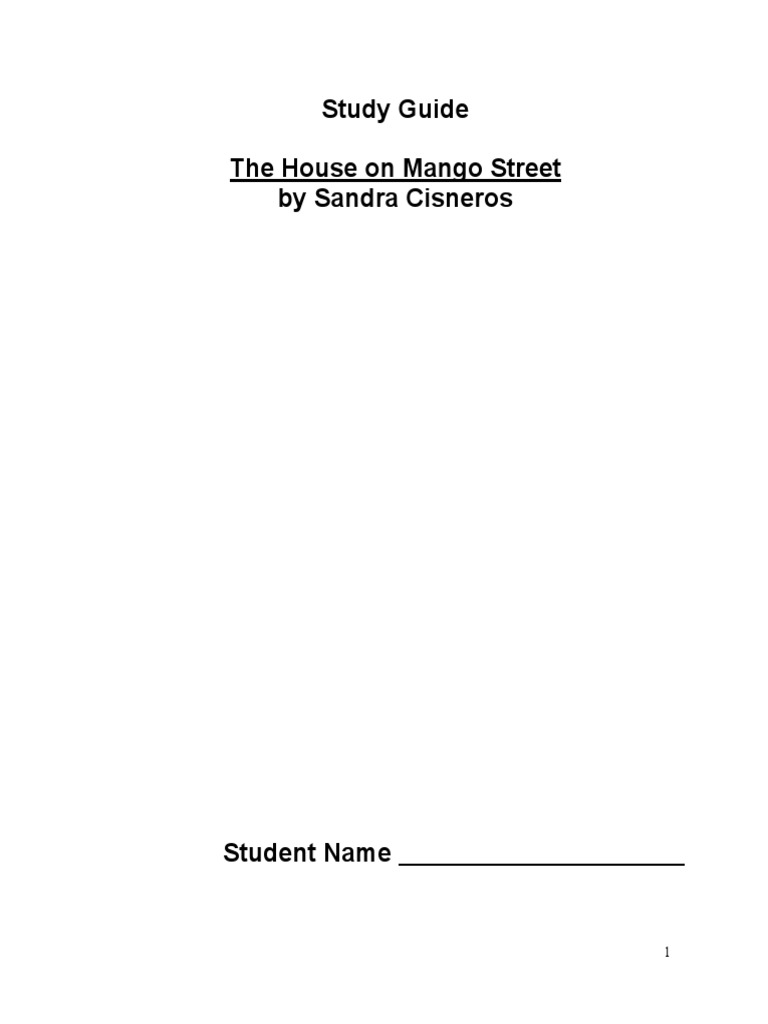 Study Guide for The House on Mango Street | PDF