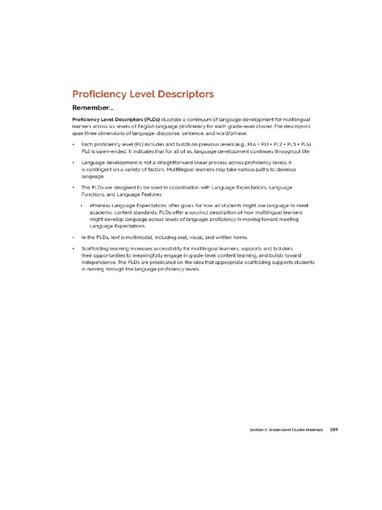 WIDA Proficiency Levels Overview | PDF
