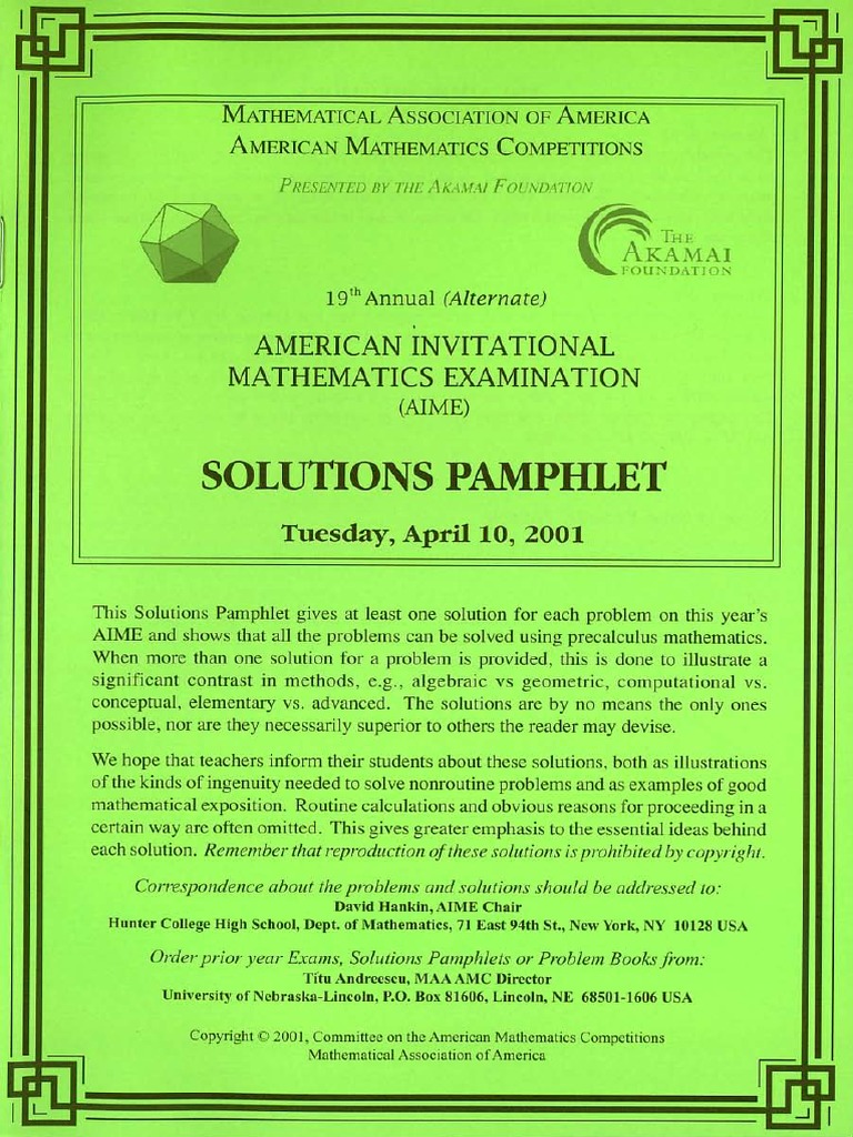 2001AIME IIsolutions | PDF