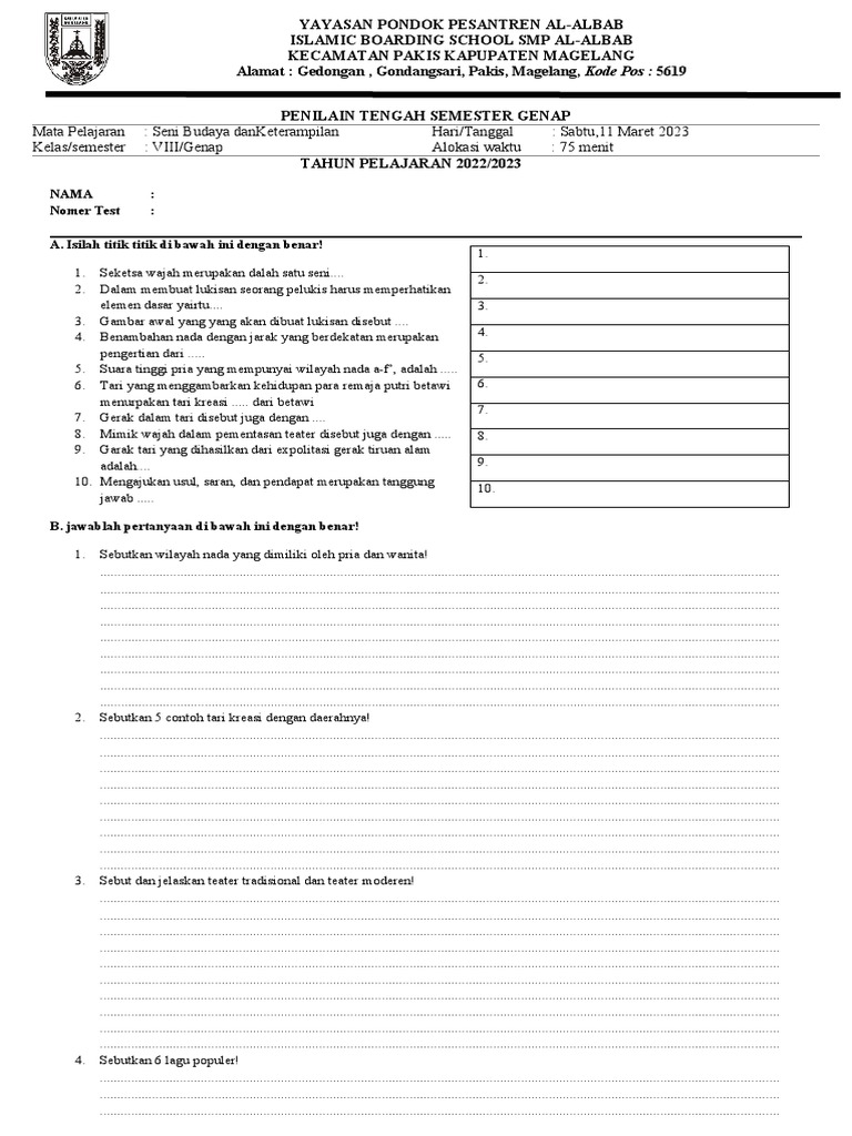 Soal - SBK Kelas Ix-1 | PDF