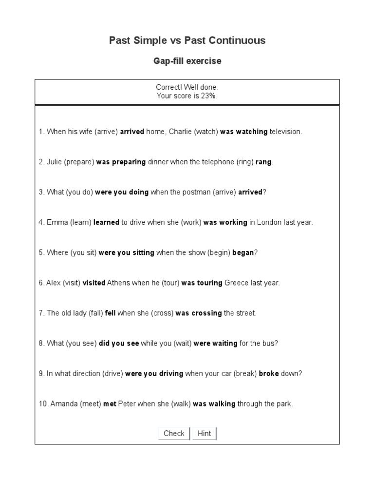 Past Simple Vs Past Continuous - Online Exercise - Learn English Today ...