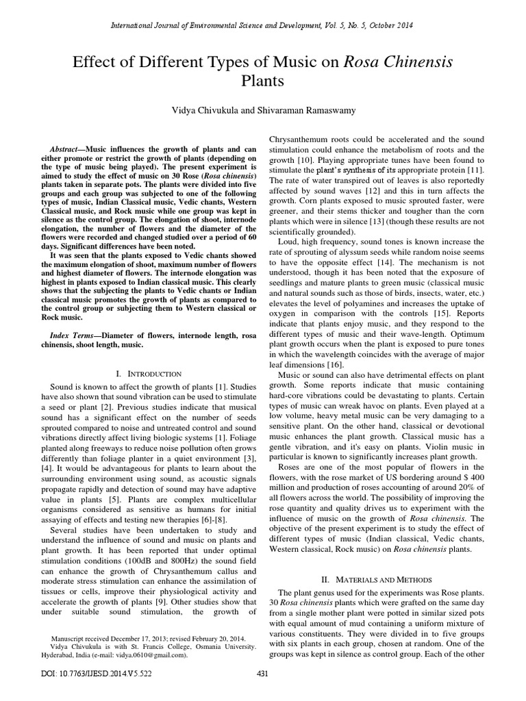 The Effect of Different Types of Music on the Growth of Rosa Chinensis Plants | PDF | Plants ...
