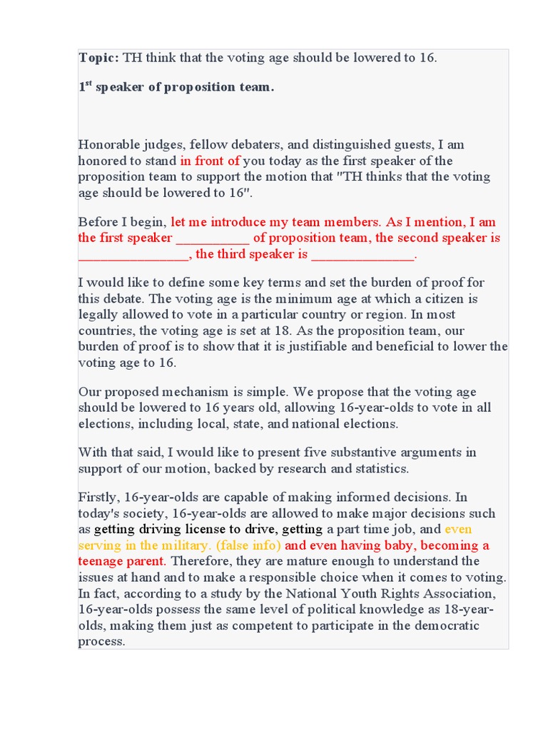 TH Think That The Voting Age Should Be Lowered To 16 | PDF | Voting ...