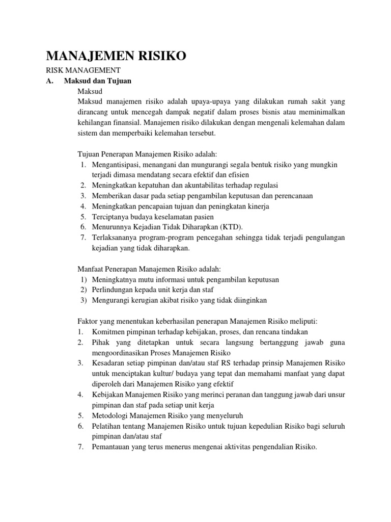 Skema Manajemen Resiko PDF | PDF | Bisnis